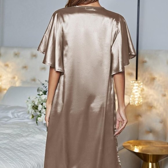 Intimates & Sleepwear | Apricot V Neck Flattering Satin Pajama Dress ...